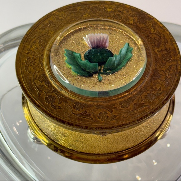 Unbranded | Other | Vintage Gold Guilloch Footed Trinket Box W Enamel ...
